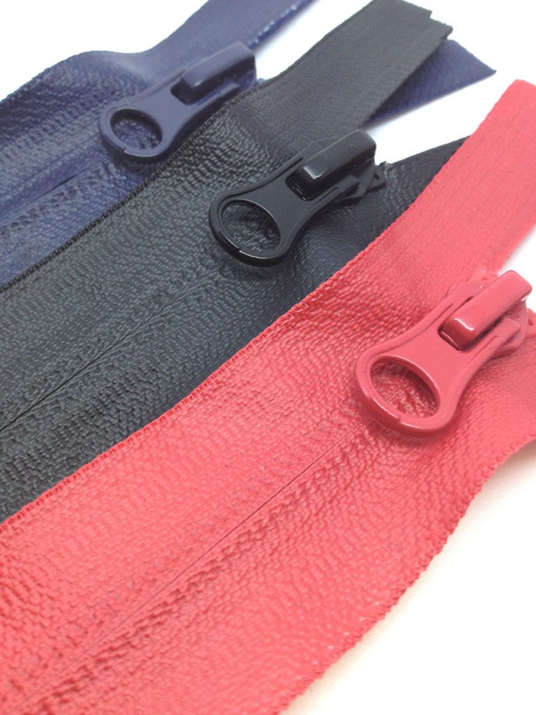 70cms to 85cms Waterproof Zips, open end. Black, Navy, Red and Grey ...
